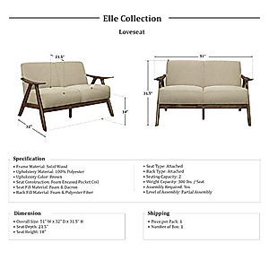 Lexicon Elle Fabric Loveseat, Beige