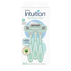 Schick Intuition Disposable Razors with Sensitive Skin, 3 Count | Razors Sensitive Skin, Women’s Disposable Razors with a Touch of Aloe, Travel Razor