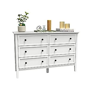 LYNSOM White Dresser, Modern Dresser for Bedroom with Deep Drawers, Wooden 6 Drawer Double Dresser for Living Room, Wide Chest of Drawers with Storage for Home