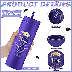 Blushtier 6 Pcs Class of 2025 Graduation Gifts Bulk 16oz Matte Graduation Cups 2025 Inspirational Tumbler with Lid and Straw Plastic Drinking Tumbler for Teen High School Grad Party Favors (Purple)