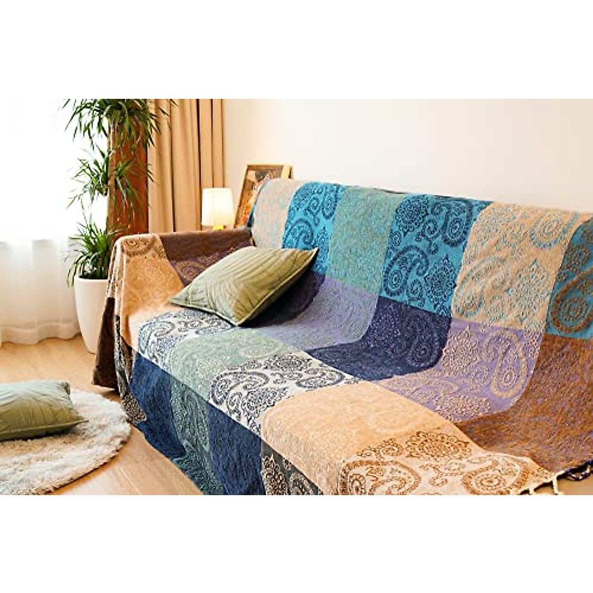 Knit Woven Super Soft Chenille Throw Blanket with Tassels Bohemian Throw Covers Large Couch Furniture Sofa Chair Loveseat Recliner Over Sized Cover (Flower, L (87" x 102"))