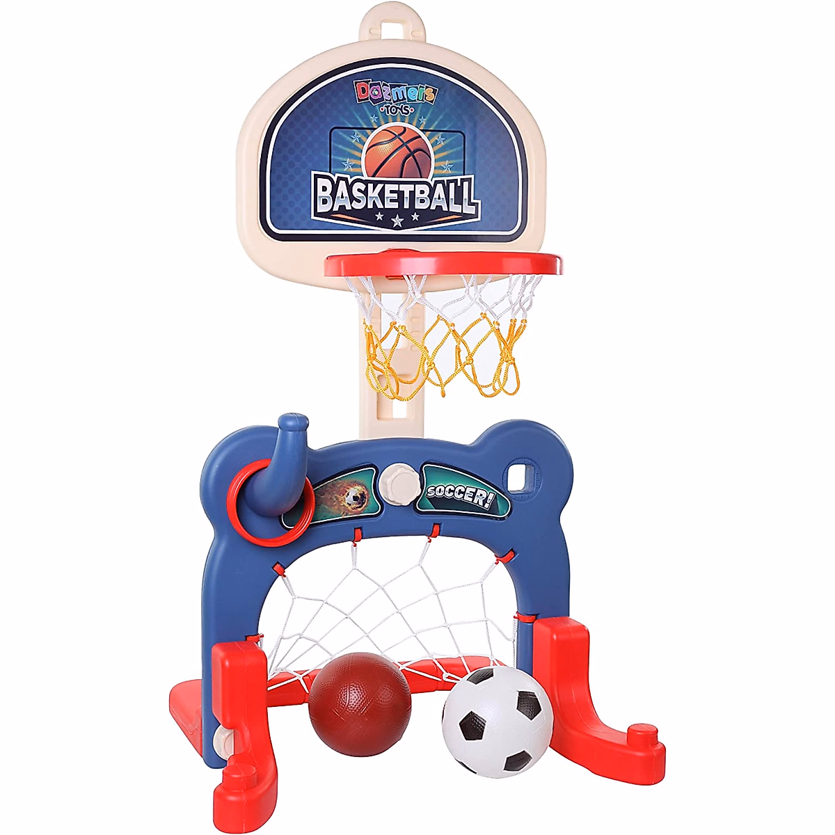 Dazmers 3-in-1 Kids Sports Playset - Basketball Hoop, Soccer Goal, and Ring Toss Game - Ideal Indoor and Outdoor Fun for Energetic Kids - Promotes Physical Activity for Toddlers - 18.5 x 6 x 21.75