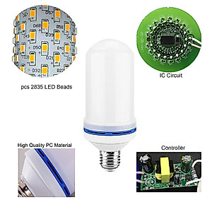 6W E26 LED Flame Effect Light Bulb - 4 Modes Fire Flickering Bulbs for Christmas Decoration Atmosphere Lighting (2 Pack)