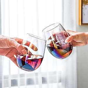 BEEADOYA Wine Glasses - Large Red Wine or White Wine Glass Set of 4 - Wine Gifts for Women, Birthday,Christmas - 17oz Stemless Wine Glass, Iridescent Glass Set of 4