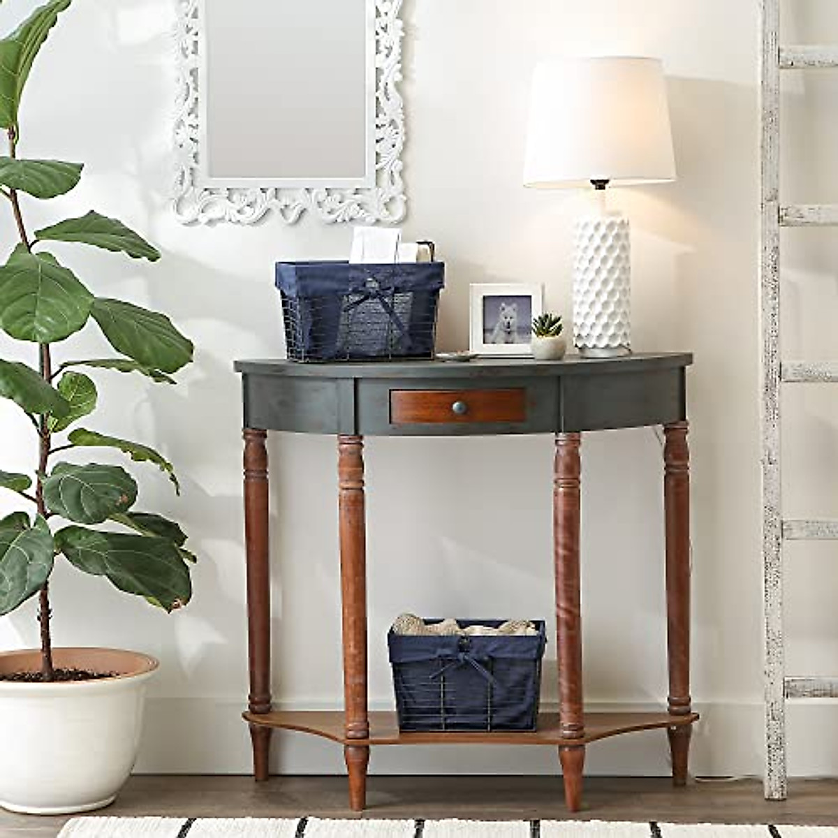 DII Farmhouse Chicken Wire Storage Baskets with Liner, Medium, Vintage French Blue, 11x7.88x7", 2 Piece