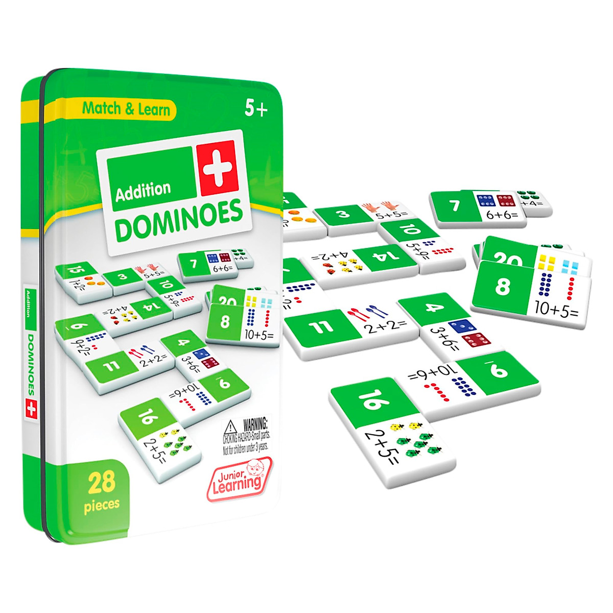 Junior Learning JL481 Addition Dominoes, Multi 7.8 H x 4.7 L x 1.5 W,White