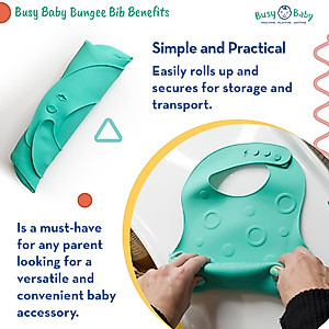 BUSY BABY - Silicone Baby Bib & Bungees, 1-Stop-Drop Travel Bib, 2-Silicone Bungees that Easily Attach to Bib & Keep Things Off the Floor (Pewter)