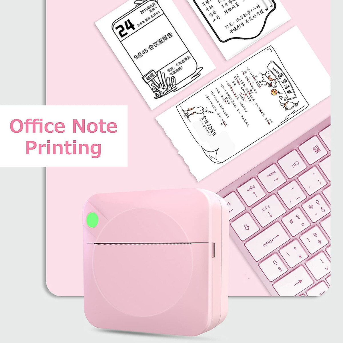 TVAIGER Mini Pocket Printer, Thermal Sticker Printer with 6 Rolls Printing Paper, Bluetooth Photo Printer for DIY Scrapbook, Text Memo, Notes, Office Receipt Printing (Pink)
