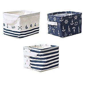 Lannu Nautical Fabric Storage Baskets Bins Cloth Collapsible Organizers Box Beach Anchor Nursery Toys Basket Shelves & Desks Pack 3
