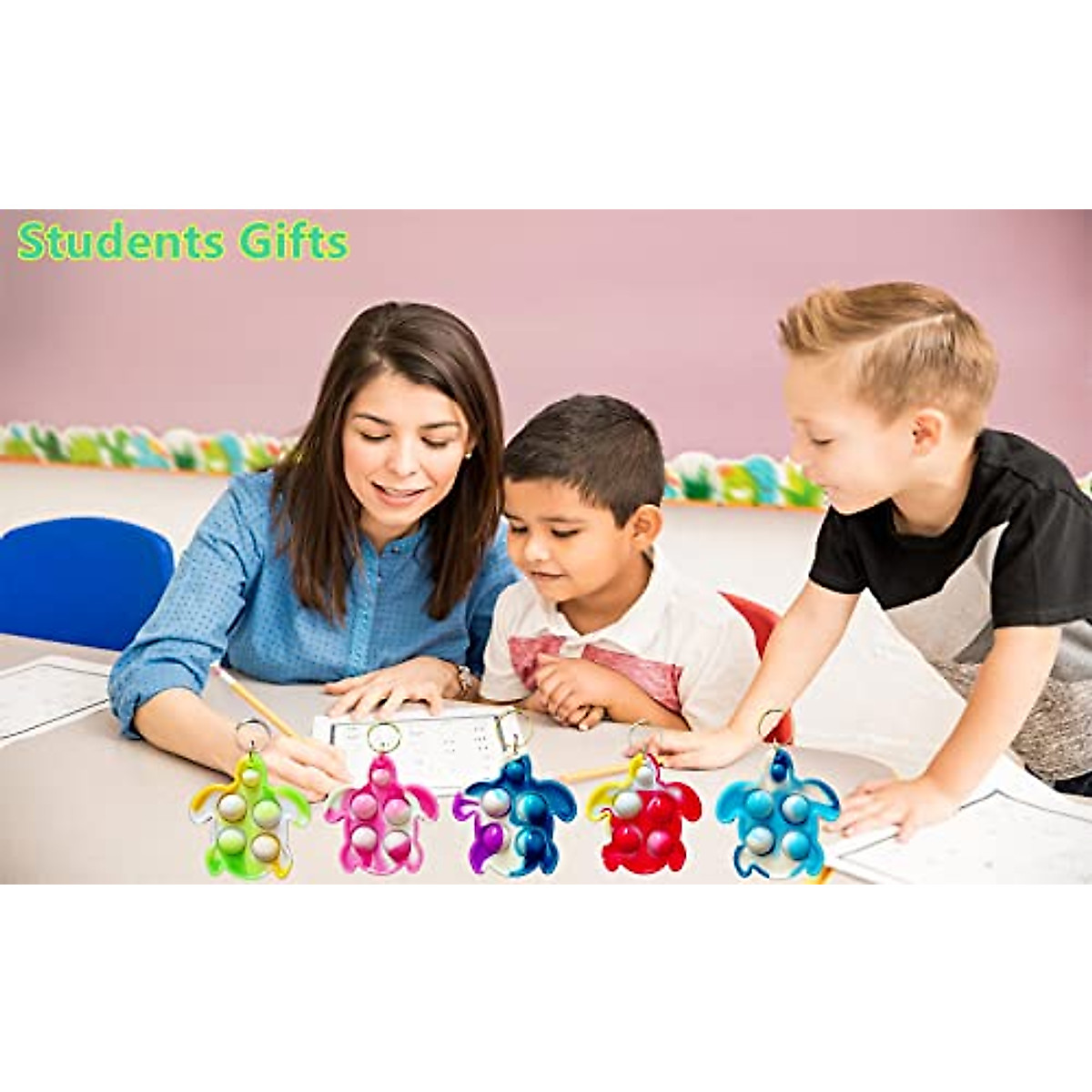 Roaqua 20 Packs Bulk Funny Turtle Mini Pop Varied Rainbow Animal Keychain fidgets Bubble Toys for Kids Children Classroom Students Gift from Teacher， Summer Party Favors Birthday Gift