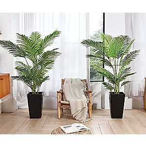 Fopamtri Artificial Areca Palm Plant 5 Feet Fake Palm Tree with 17 Trunks Faux Tree for Indoor Outdoor Modern Decoration Dypsis Lutescens Plants in Pot for Home Office (Set of 2)