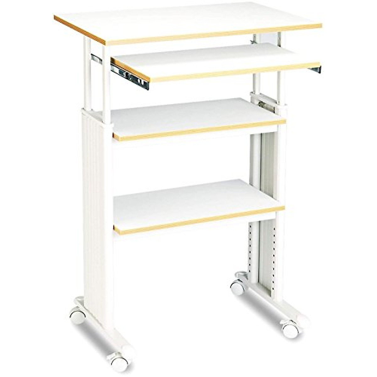 Safco Products 1929CY MUV Mobile Stand-Up Height-Adjustable Desk,Keyboard Storage, Steel Frame Construction, Durable Melamine Laminate Work Surface, 4 Wheels, Narrow Design