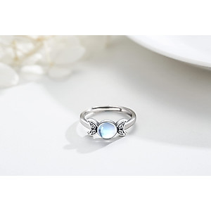 lotus & leaf Triple Moon Goddess Ring Sterling Silver Moonstone Jewelry Pagan Wiccan Ring Triple Moon Goddess Gifts for Women