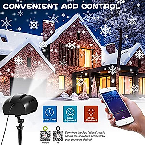 Christmas Projector Lights Outdoor, Snowflake Projector, Gimify Snowfall Projector LED Light IP65 Waterproof APP Control Timer for Christmas Decorations Xmas Holiday Party Garden Wedding Patio