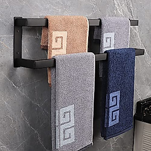 NearMoon Bathroom Towel Bar, Towel Rod Holder, Square Shelf Rack Hanging Towel for Bath, Thicken SUS304 Stainless Steel Towel Rack Wall Mounted-2-Tier Bathroom Accessories (24 Inch, Matte Black)