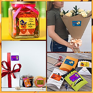 Lucleag 300PCS Halloween Tags Stickers for Wrapping, Self Adhesive Halloween Pumpkin Ghost Bat Spider Witch Hat Gift Stickers Wrap Tags for Halloween Presents Holiday Decorations