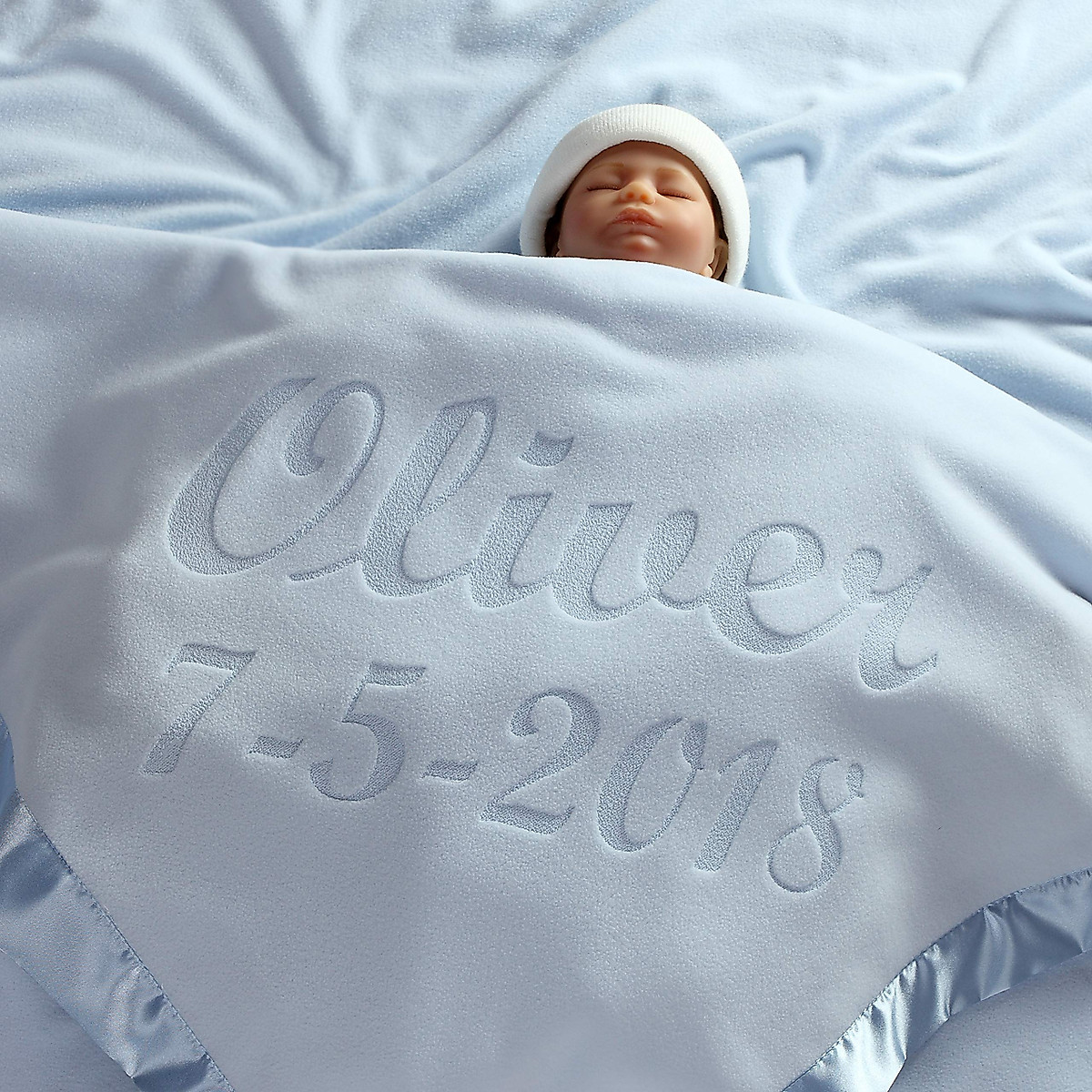 Custom Catch Personalized Baby Blanket, Pink or Blue, Boy or Girl Unisex Gift for Newborn or Infant (Multi-line Text)