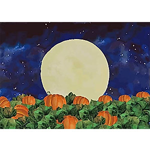 Halloween Pumpkin Field Photography Background Starry Sky Night Moon Halloween Backdrops Baby Shower Birthday Party Photo Studio Props Banner 7x5ft