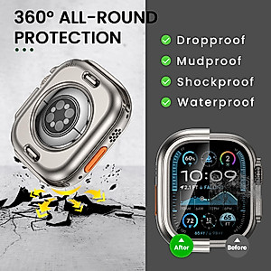 [2 in 1] Goton Waterproof Case for Apple Watch Series 10 9 8 7 SE2 SE 6 5 4 Ultra 2 Ultra 46mm 42mm 45mm 44mm 41mm 40mm 49mm, 360° Hard PC Bumper with Screen Protector for iWatch Cover Accessories
