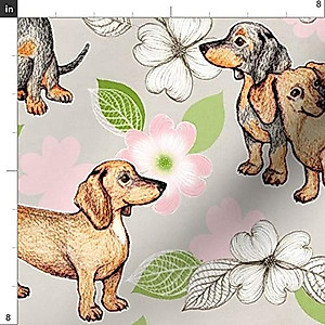 Spoonflower Fabric - Dachshunds Dogwood Blossoms Pink Large Dachshund Dogs Cute Gray Year Printed on Petal Signature Cotton Fabric by The Yard - Sewing Quilting Apparel Crafts Decor