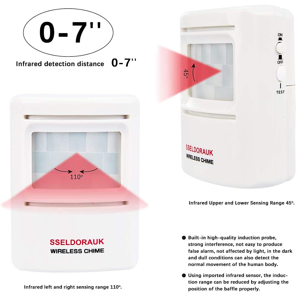 Dog Barking Alarm Motion Detector,Pir Wireless Human Body Walking Sensor Doorbell Door Security Alert System Device for Home or Office Burglar Deterrent (1Sensor + 2Receivers, White)