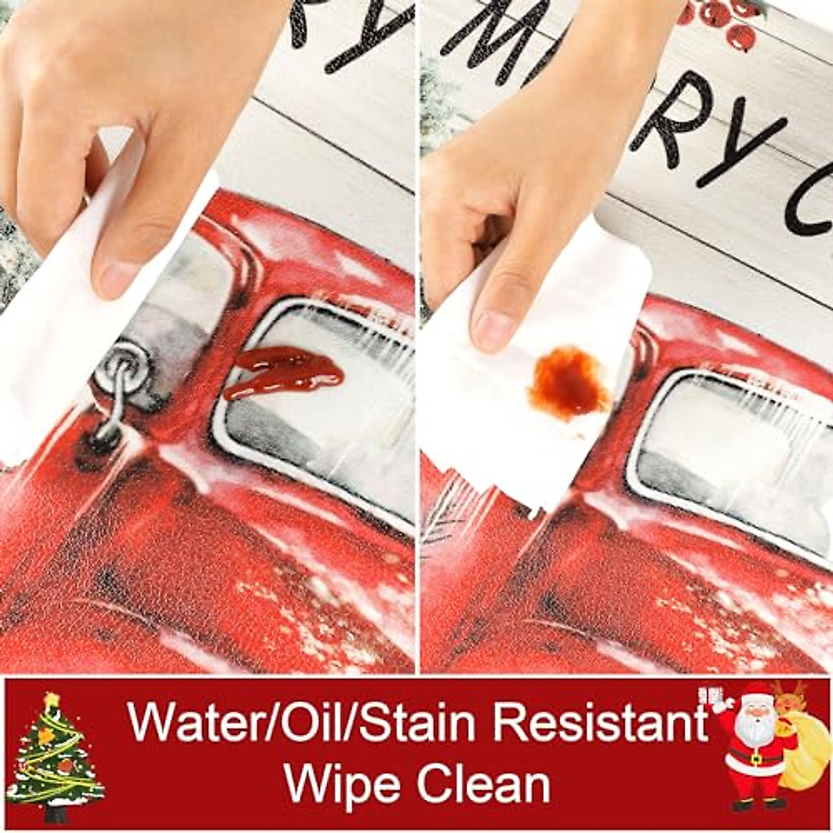 Ileading Red Truck Xmas Tree Kitchen Rugs and Mats Set of 2 Merry Christmas Anti Fatigue Kitchen Floor Mat Farmhouse Wood Grain Comfort Standing Mat Waterproof Kitchen Sink Mat for Floor Kitchen Home