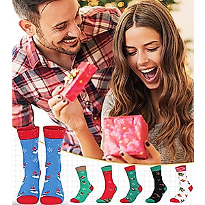Velivn 6 Pairs Christmas Socks for Men Women Boys Girls, Funny Novelty Unisex Cozy Cotton Crew Socks Set for Xmas Holiday Gifts