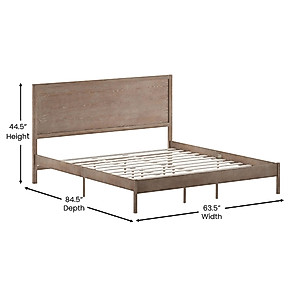 Flash Furniture Asher Solid Wood Platform Bed with Wooden Slats and Headboard, No Box Spring Needed, King Size, Light Brown