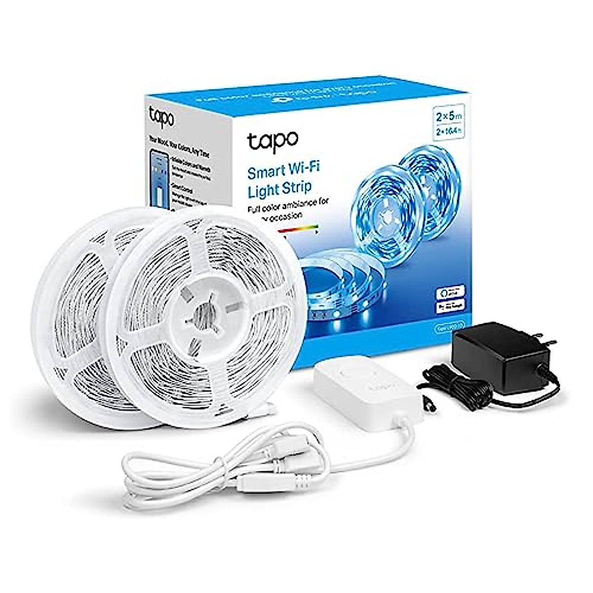 TP-Link Tapo Smart LED Light Strip, 16M RGB Colors with Music Sync, 32.8ft(2 Rolls of 16.4ft), Wi-Fi LED Lights Works with Alexa & Google Home, Trimmable, No Hub Required, 2-Year Warranty (L900-10)