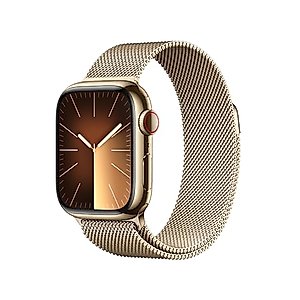 Apple Watch Series 9 [GPS + Cellular 41mm] Smartwatch with Gold Stainless Steel Case with Gold Milanese Loop. Fitness Tracker, Blood Oxygen & ECG Apps, Always-On Retina Display