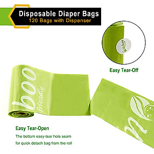 USBOO Baby Disposable Diaper Bags, Waste Bags 8 Refill Rolls/120 Bags with Dispenser, Convenient and Quick Diaper Disposal, Unscented