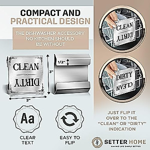 Modern Design Dishwasher Clean Dirty Sign Stainless Steel Interior Clean Dishes Indicator - Easy to Read Indicators - Non-Scratch & Rustproof Clean Dirty Dishwasher Sign (Silver/Black) (Stylish