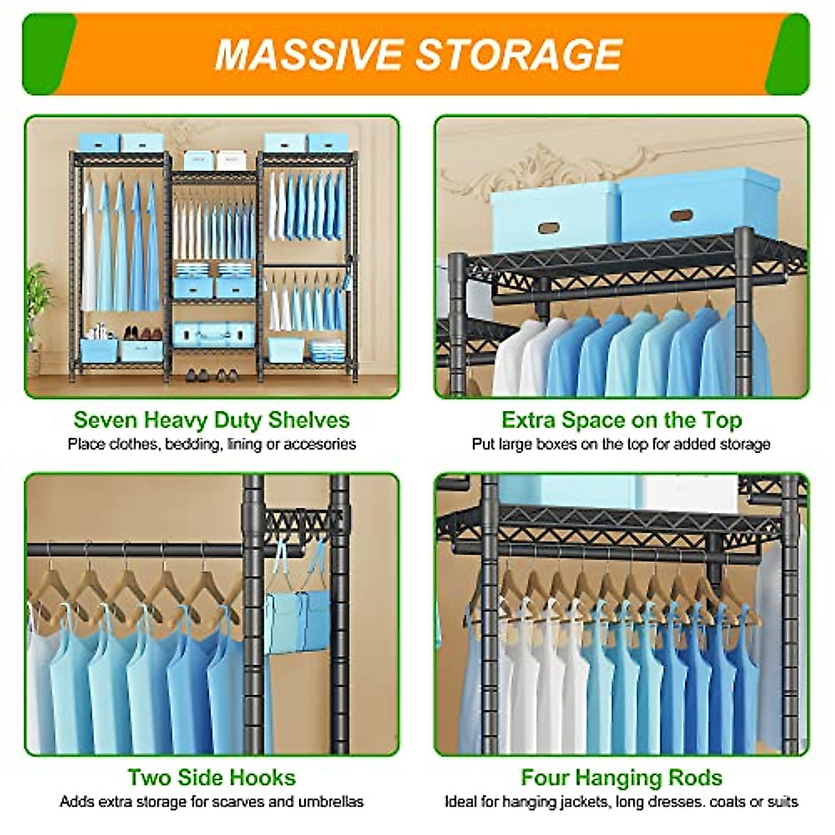 KnnJe Garment Rack Heavy Duty Clothes Rack Clothes Racks for Hanging Clothes, S8 + S7