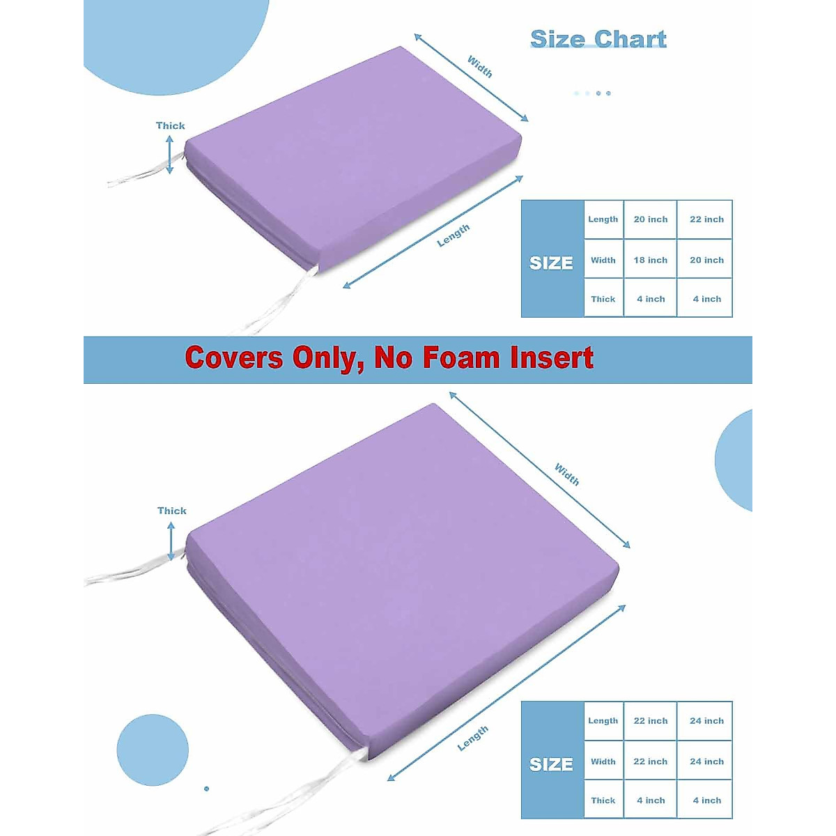 Hokiten Purple Outdoor Cushion Chair Cover Set of 2 - Waterproof Couch Seat Covers, Modern Pure Lavender Purple Patio Furniture Protector Cushions Slipcovers for Sofa/Garden/RV, 20"x18"x4"