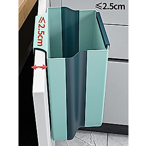 Hangningo Hanging Kitchen Trash Can, Foldable Waste Bin for Kitchen, Collapsible Hang Small Plastic Garbage Can 9.9L for Cabinet/Car/Bedroom/Bathroom (Green)