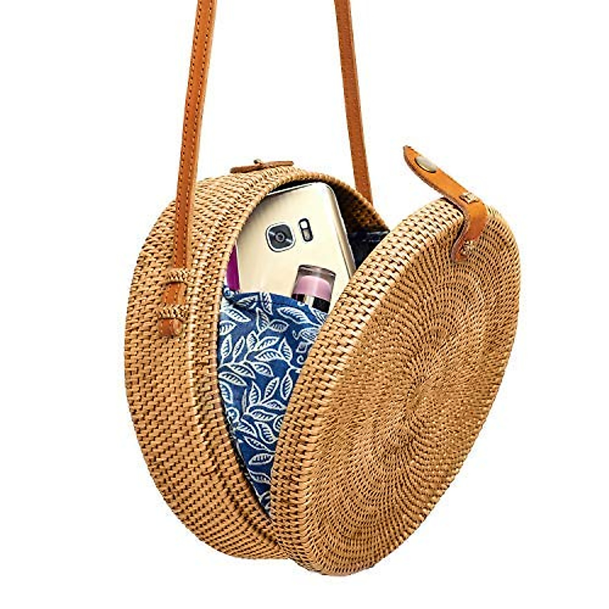 Rattan Bags for Women - Handmade Wicker Woven Purse Handbag Circle Boho Bag Bali