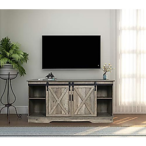 GHQME Sliding Barn Door TV Stand，58 Inch Storage Table，Wood Universal Stand，Living Room Storage Shelves Entertainment Center