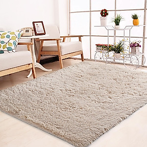 CRUGZ Pure Beige Area Rug 5x7 Feet, Ultra Soft Tan Rugs for Living Room Decor, Shaggy Fluffy Camel Taupe Rug for Bedroom, Nursery Home Decor 60x84 Inch Beige Alfombras para Salas (5'x7' Beige/Tan)