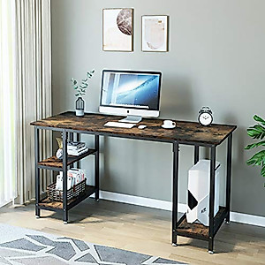 YOLEO Computer Desk with Shelves - 47.2" Student Study Desk for Home Office, Modern Sturdy Table Office Desk with 4 Tier Storage Shelves for Small Spaces, Rustic Brown