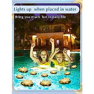 12 Pcs Floating Pool Lights Lotus Floating Lanterns LED Lifelike Floating Lamp Battery Operated Lily Pad Flower Candle Fun Pool Accessories for Pond Decor, Yellow Light (White, 3.94/5.91 Inch)
