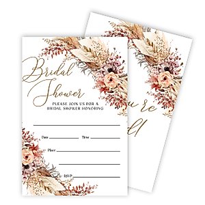 Hsupl Bridal Shower Invitation Card (4"x6") - Set Of 25 Wedding Invitations With Envelope - Floral Boho Watercolor Flowers Invites For Bridal Shower Party -Engagement Party Supplies - A03