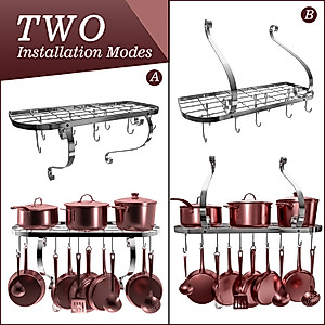 Vdomus Hanging Pot Rack Organizer, Wall Mounted Kitchen Pan Organizer Pots and Pan Storage with 10 Hooks, Kitchen cookware Storage Organizer, 24 by 10-inch (Sliver)