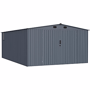 Large Metal Outdoor Storage Shed 13x20 Feet, with 1 Openable Window, 2 Doors, and 4 Ventilation Openings for A Large Metal Garage Shed for Cars, Trucks, Bicycles, Trash Cans, Tools, and Lawn Mowers