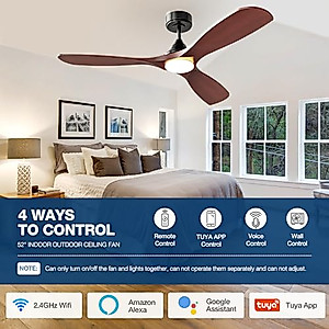 NOPAARD 52 Inch Smart Wood Ceiling Fan with Light, Ceiling Fans with Remote, Wifi Alexa and App Controls, Reversible Blades, Quiet DC Motor, Timing, High CFM, Dimmable LED Light, Red Walnut