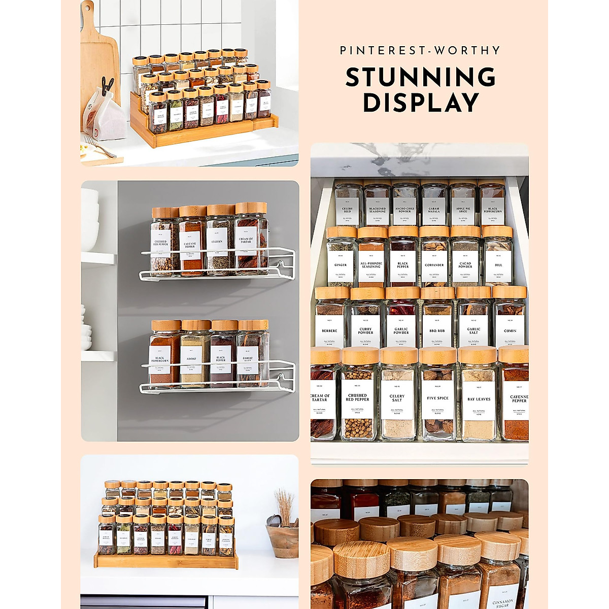 Glass Spice Jars with Labels Bamboo, 24 pcs 4 oz Seasoning Containers Set, Spice Containers with Shaker Lids, Empty Glass Seasoning Jars, Spice Bottles Storage Refillable, Seasoning Organizer Kitchen