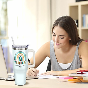 thmasamwr 40oz Teacher Tumbler with Handle, Stainless Steel Teacher Water Bottle Cup, Teacher's Travel Coffee Mug, Thanksgiving,Christmas,Graduation Gifts for Teachers