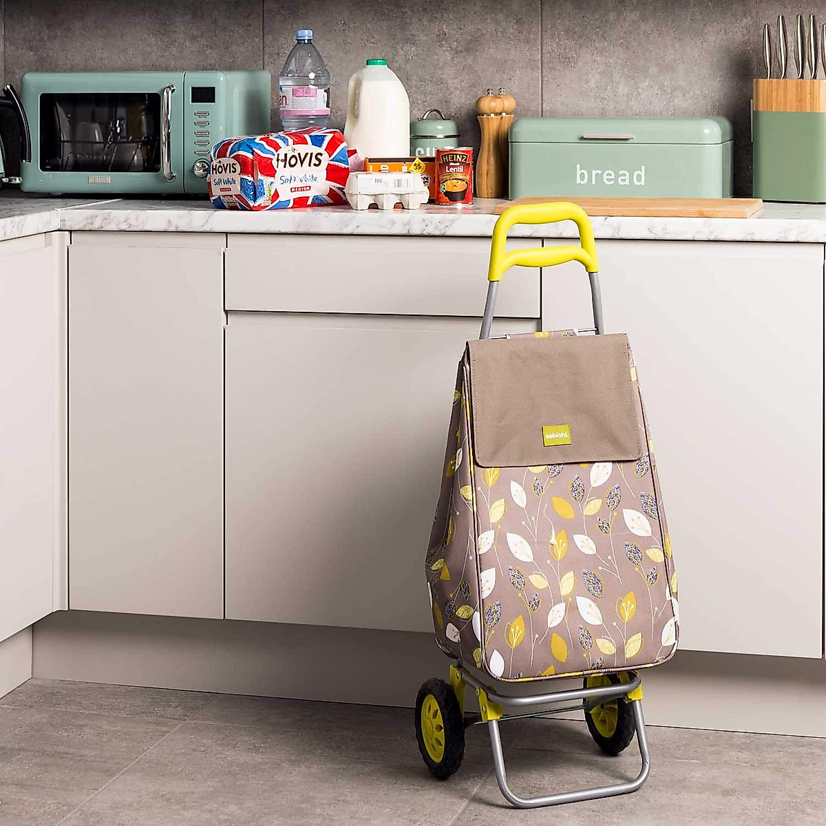 Sabichi Lemongrass 2 Wheel Shopping Trolley - 40L, Lightweight, Easy to Use, with Thermal Insulation Liner - Ergonomic Grip Handle - Steel Frame