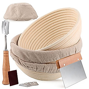 DOYOLLA Bread Proofing Baskets (Set of 3, 8.5inch), Sourdough Bread Making Supplies w/Bread Lame and Scraper, Dough Proofing Rising Bowls Kit for Sourdough Starter