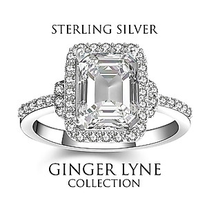 Ginger Lyne Collection Dorian Sterling Silver Emerald Cut CZ Engagement Bridal Ring Size 9
