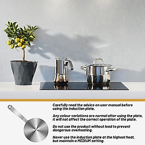 9.45 Inches Induction Plate Adapter for Glass Cooktop, Stainless Steel Heat Diffuser for Electric Gas Glass Stove with Detachable Handle